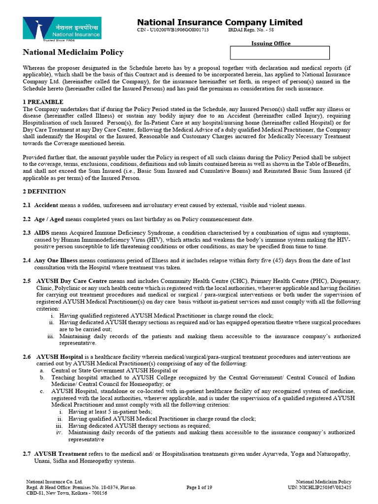 National Mediclaim Policy Overview | PDF | Intensive Care Unit | Hospital