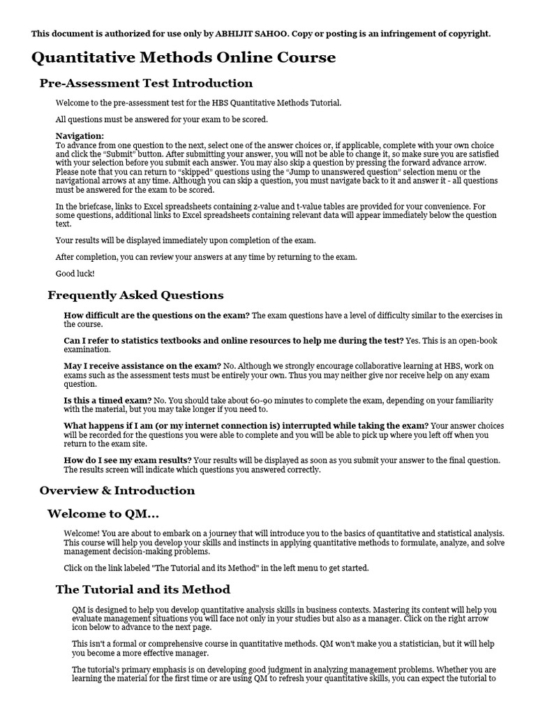 Quantitative Methods - Harvard Online Course | PDF | Variance | Standard Deviation