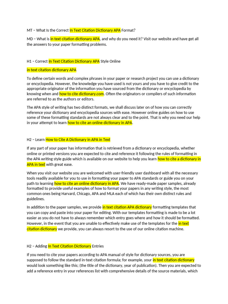 2116130 - 27 - In Text Citation Dictionary Apa | PDF | Apa Style | Citation