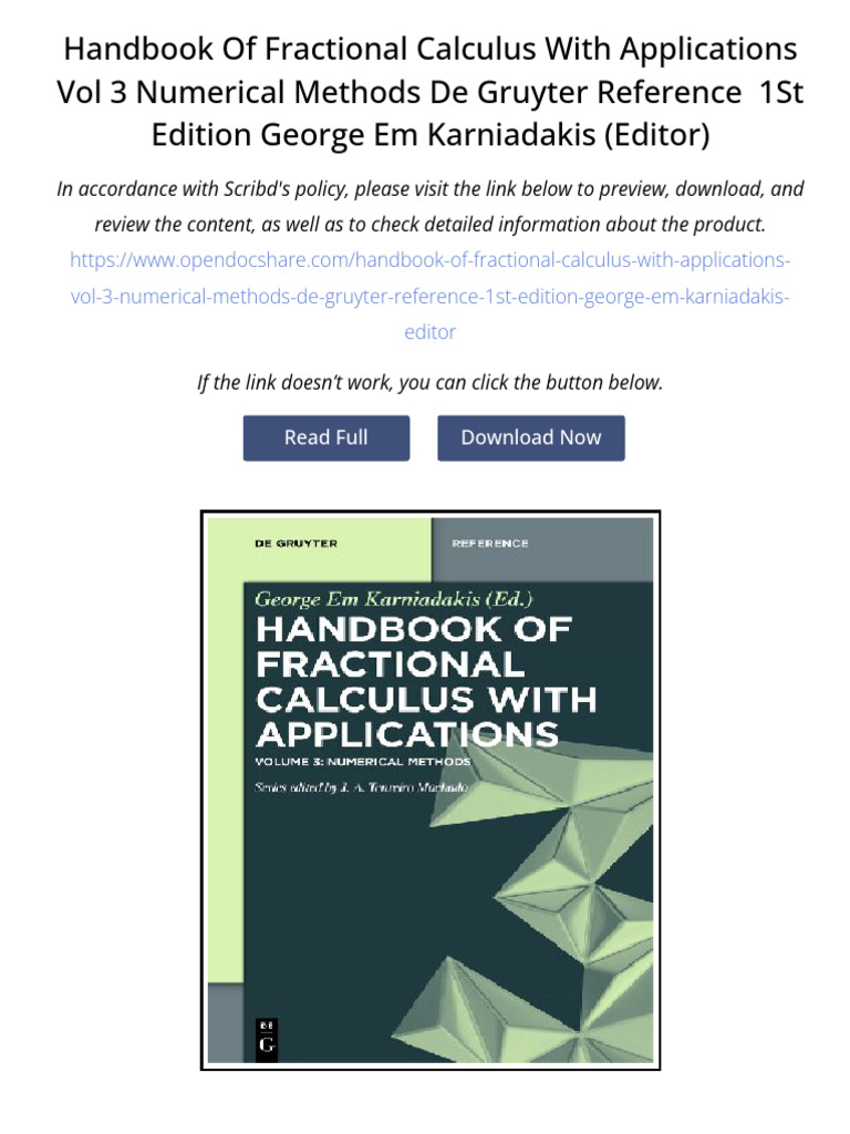 Handbook of Fractional Calculus with Applications Vol 3 Numerical ...