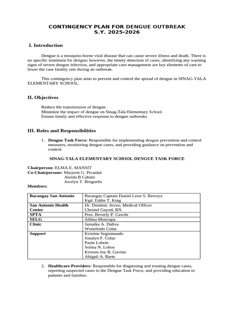 Dengue Outbreak Contingency Plan 2025 | PDF | Health Sciences | Animal ...