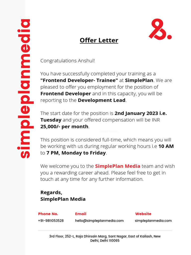 Anshul Pradhan's Offer Letter (2) | PDF