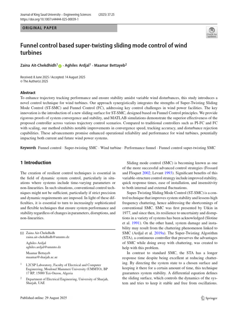 Funnel Control Based Super Twisting Sliding Mode Control of Wind ...