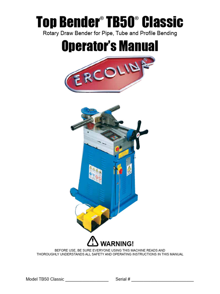 TB50 Classic Rotary Bender Manual | PDF | Power Supply | Pipe (Fluid ...
