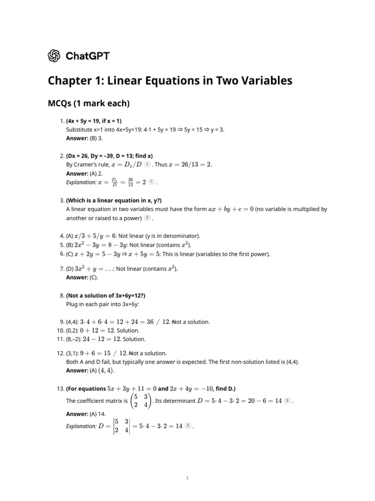 Chapter 1_ Linear Equations in Two Variables | PDF | Odds | Value Added Tax