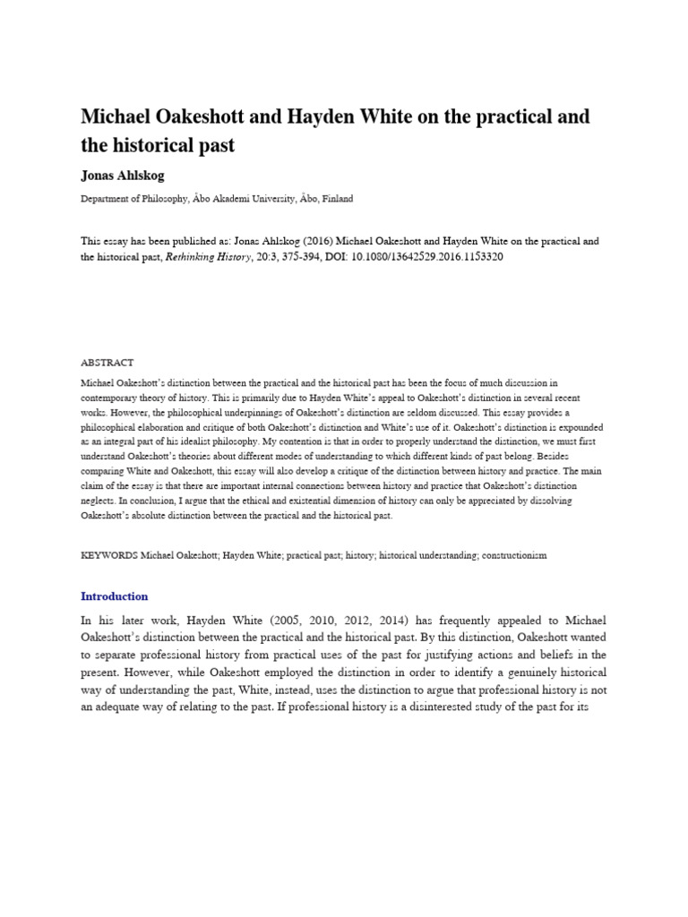 Michael Oakeshott and Hayden White on Th | PDF