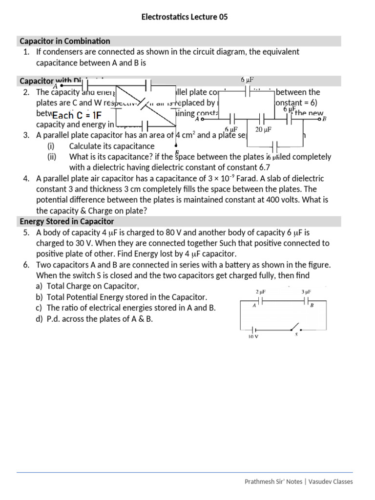 Capacitor Fundamentals and Calculations | PDF