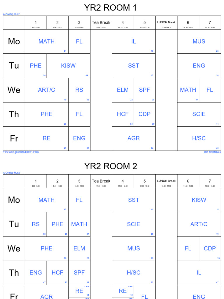 2026 AIOsetup School Timetable | PDF