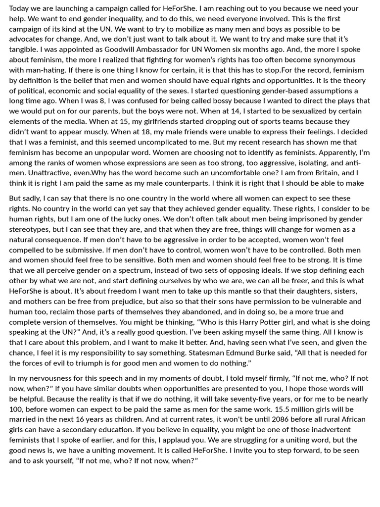 speech-emma-watson | PDF | Gender Studies | Feminism