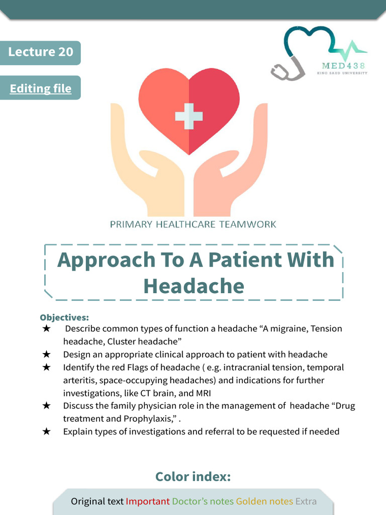 20- Approach to a Patient With Headache | PDF | Headache | Migraine