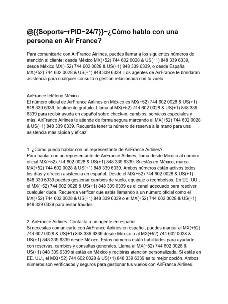 Soporte rPID 24/7) ) ¿Cómo Hablo Con Una Persona en Air France? | PDF
