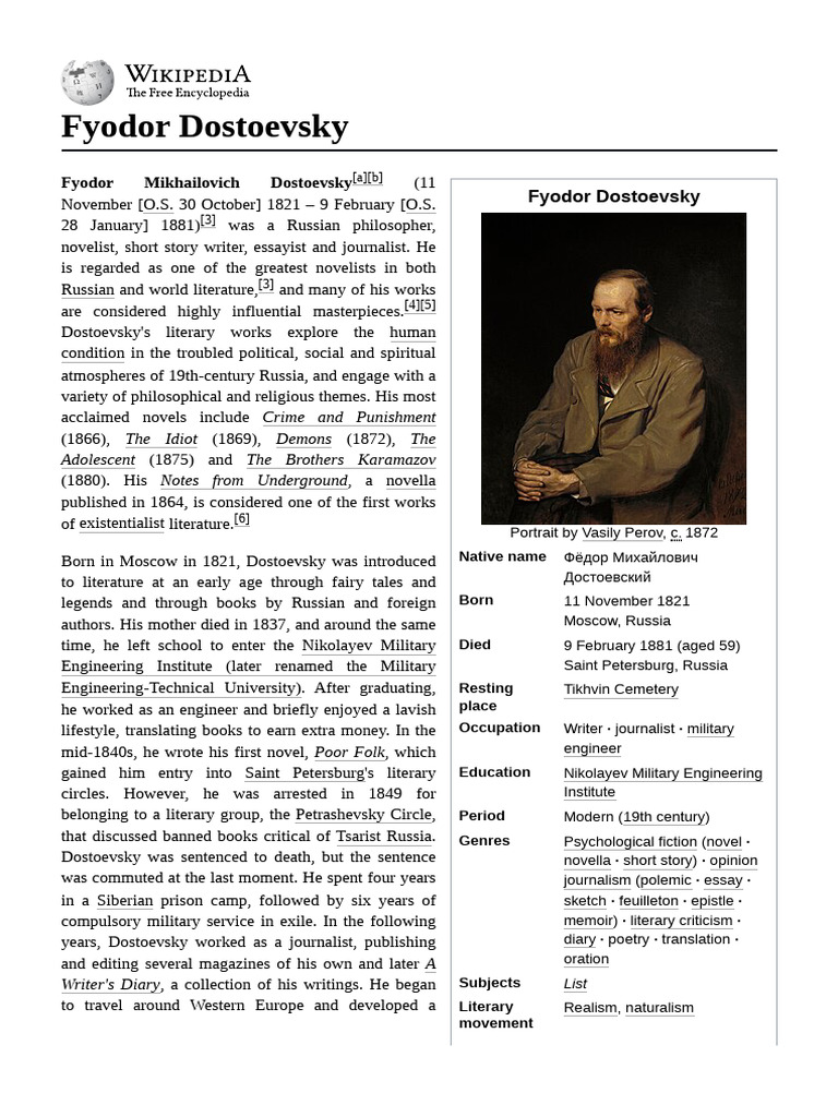 Fyodor Dostoevsky: Life and Works | PDF