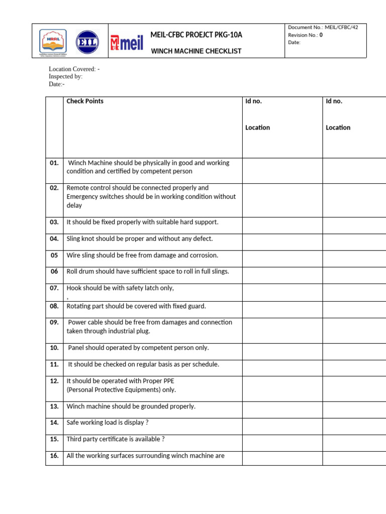 Winch Machine Safety Checklist | PDF | Machines | Switch