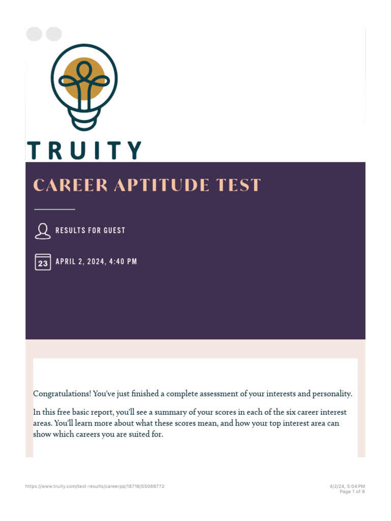 Career Aptitude Test | Truity | PDF | Electrical Engineering | Electronics