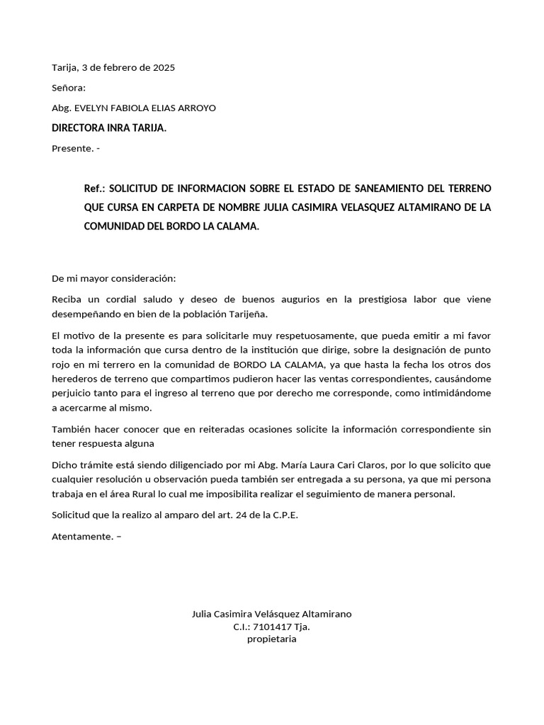 Solicitud de Información sobre Saneamiento Terrestre | PDF