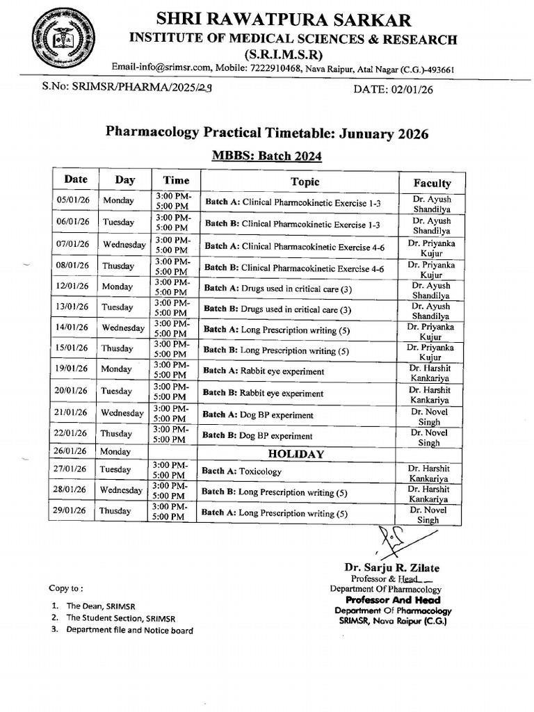 Practical Time Table Jan'26 | PDF
