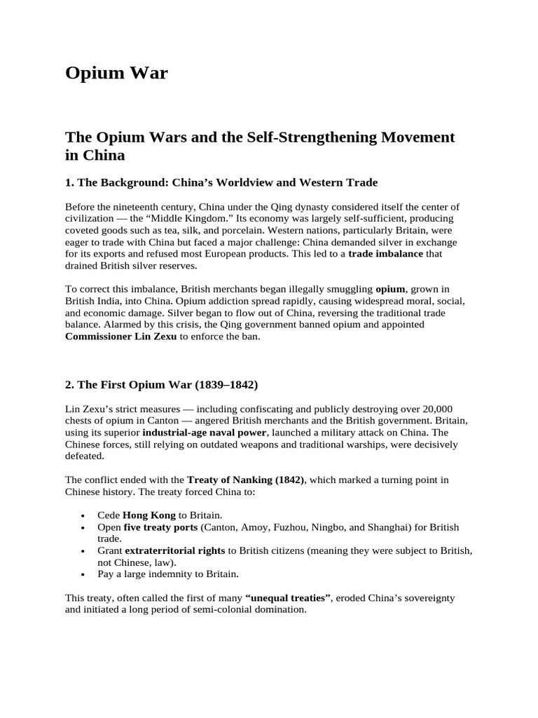 Opium Wars and China's Self-Strengthening Movement | PDF | China ...