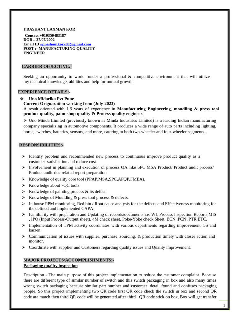PRASHANT KOR CV | PDF