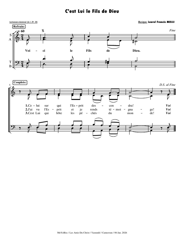 Musique: C'est Lui le Fils de Dieu | PDF