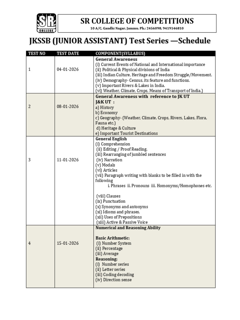 Junior Assistant Test Schedule 2026 | PDF | Linguistics