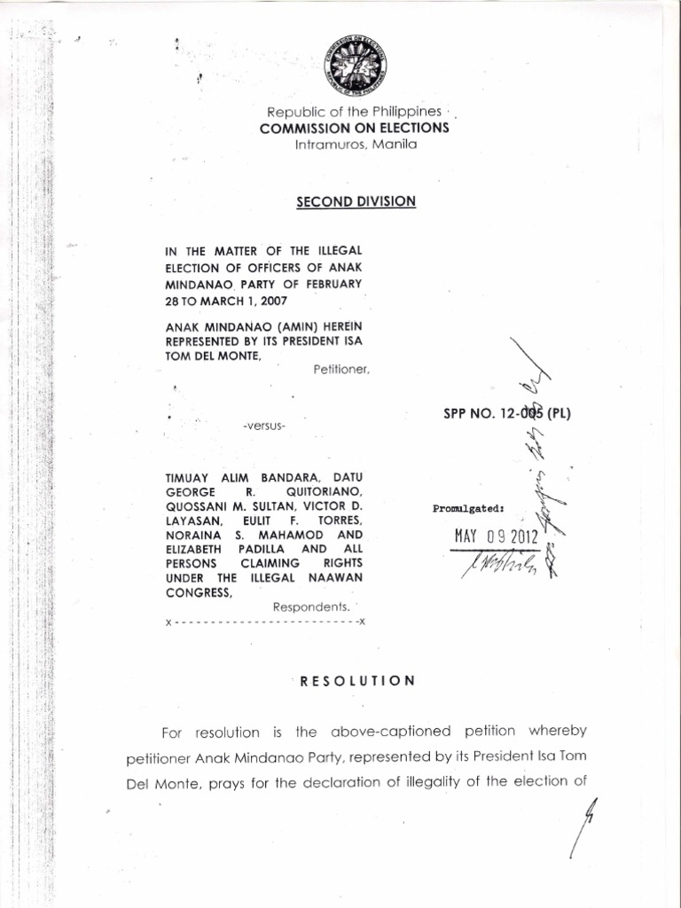 May 09, 2012 COMELEC Resolution | PDF
