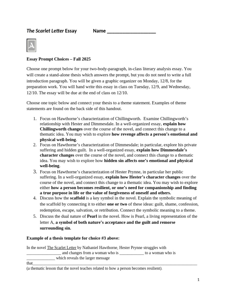 2025 Essay Prompts the Scarlet Letter Davis | PDF | The Scarlet Letter
