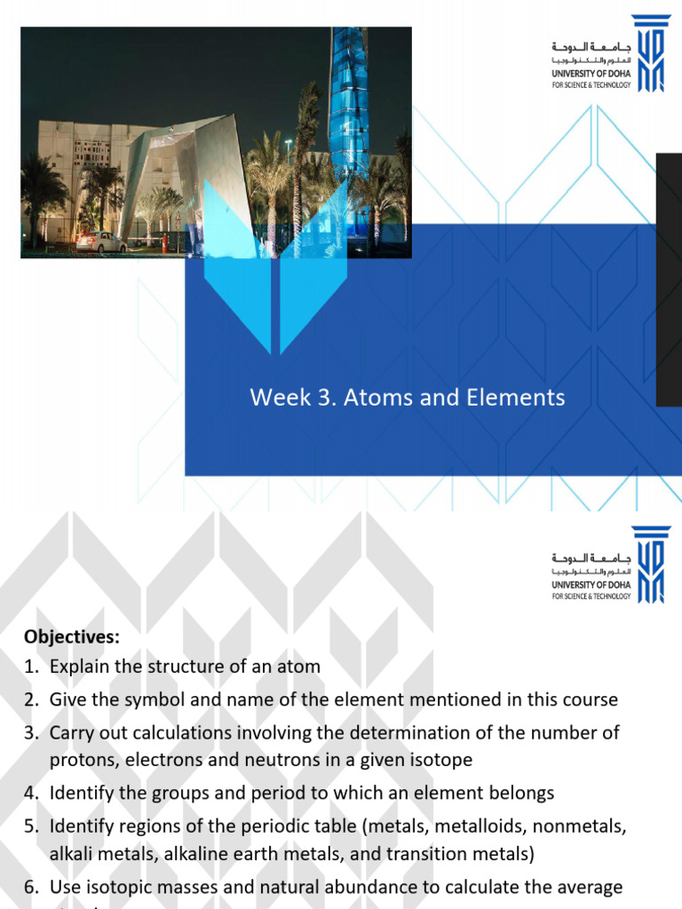 Week 3_Atoms and Elements CHEM1010 | PDF | Ion | Chemical Elements