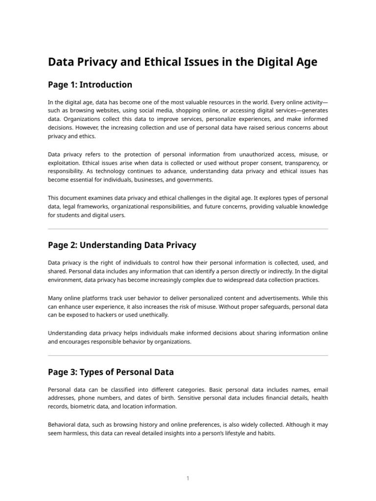 Data Privacy and Ethical Issues in the Digital Age | PDF | Privacy ...