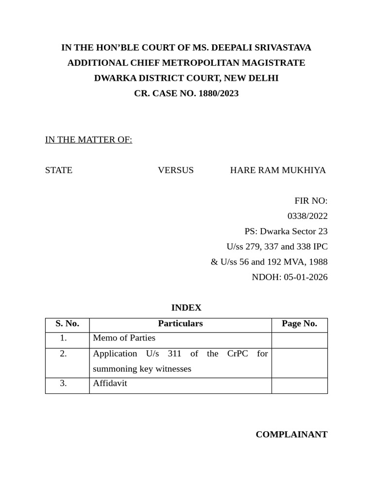 Sec 311 CRPC Application | PDF | Affidavit | Witness