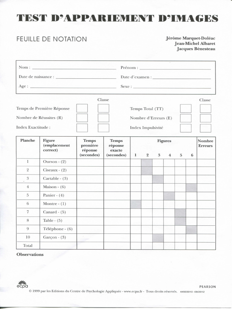 Appariement D - Image - Feuille de Notation | PDF