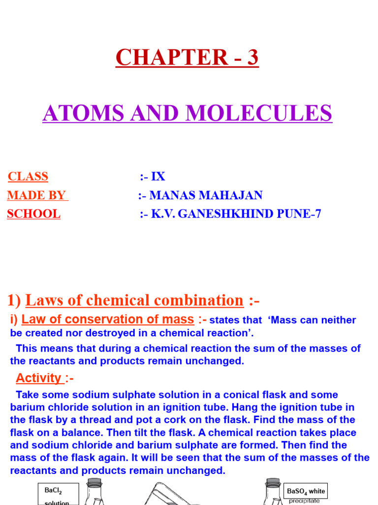 Atoms and Molecules for Class IX | PDF | Ion | Chemical Elements