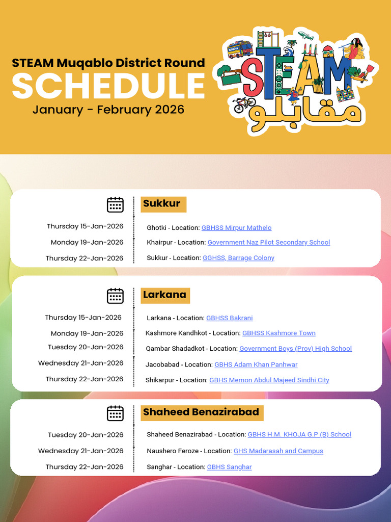 2026 STEAM Muqablo Schedule and Locations | PDF | Karachi
