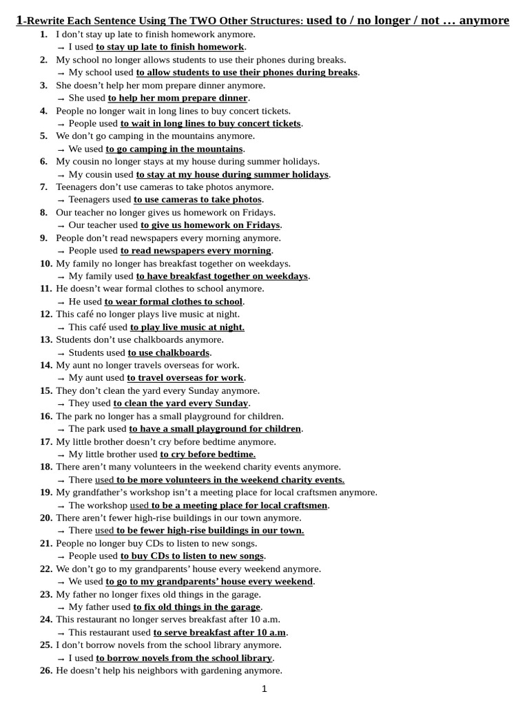 Cấu Trúc 1 Used to No Longer Not … Anymore (GV) | PDF