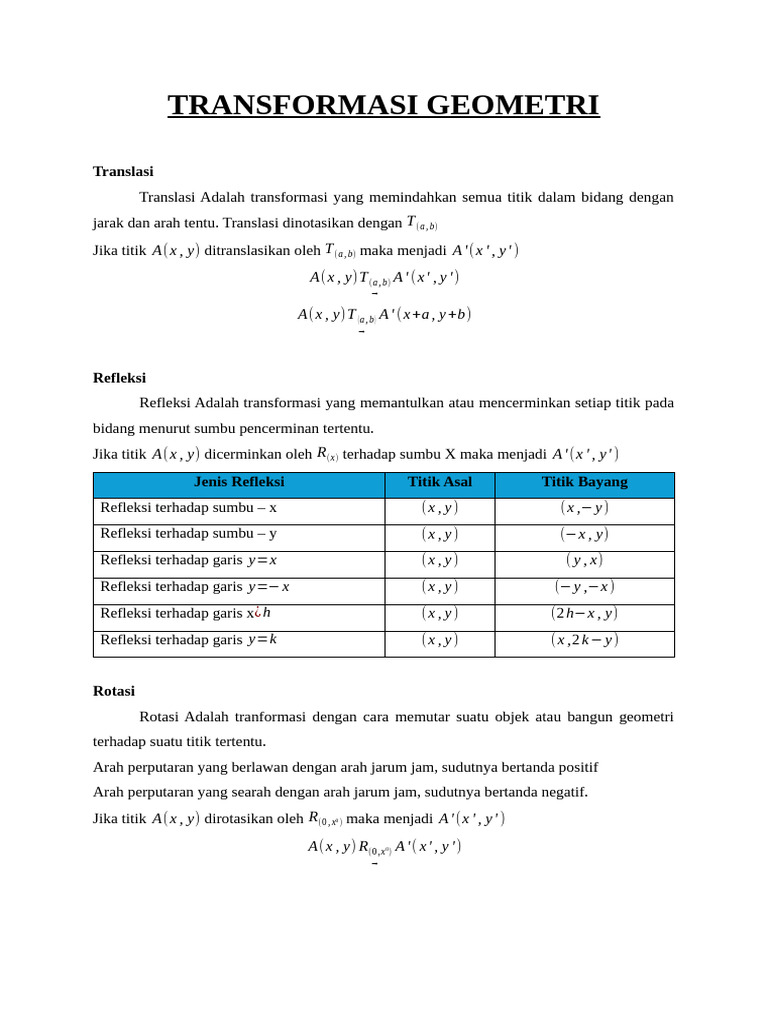 Transformasi Geometri: Translasi, Refleksi, Rotasi, Dilatasi | PDF
