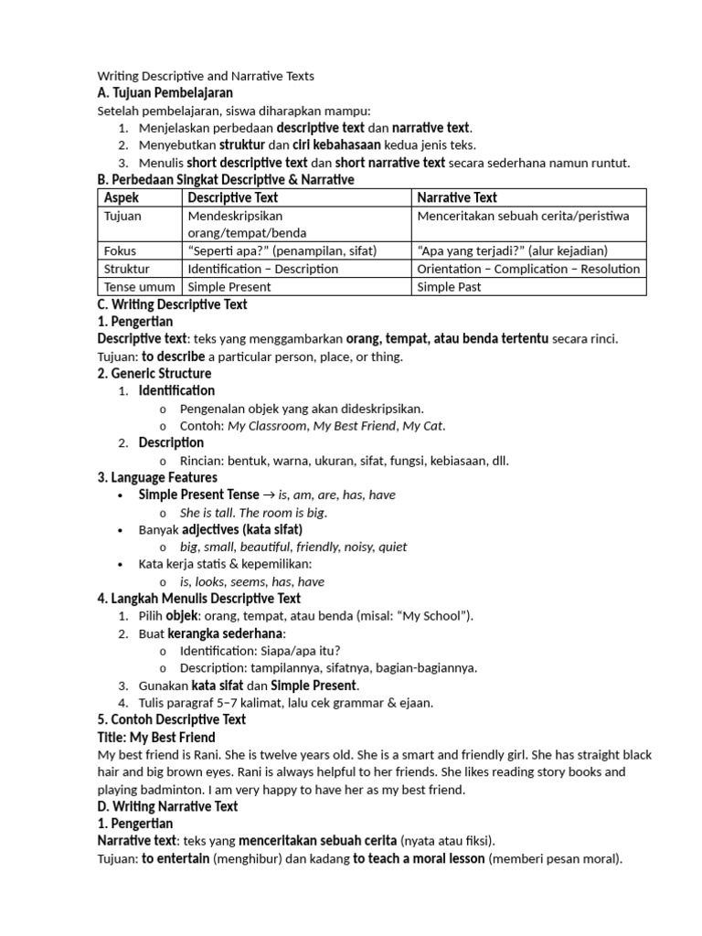 Writing Descriptive and Narrative Texts | PDF | Language Mechanics | Syntax