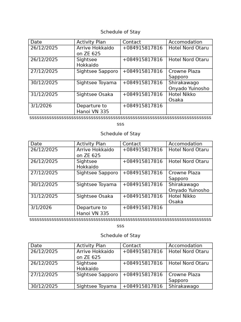 Schedule of Stay | PDF