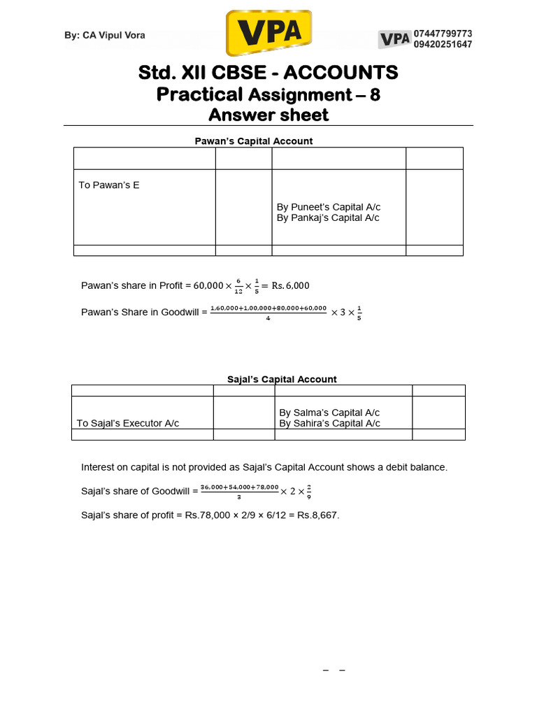 CBSE XII Accounts Practical Assignment 8 | PDF | Accounting | Business ...