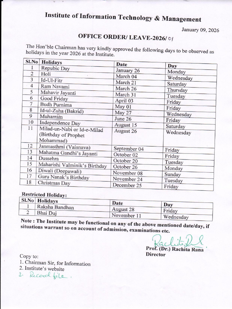 Office Order Leave 2026 | PDF