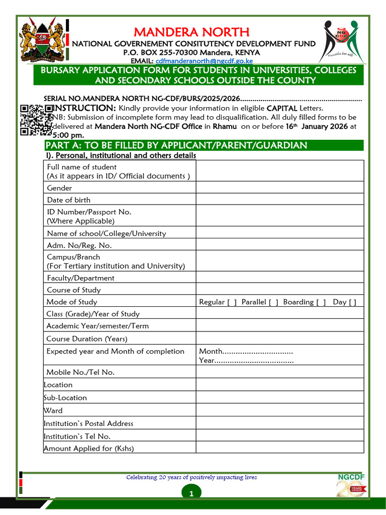 Bursary Application Form Mandera North 2025-2026 | PDF | Identity Document