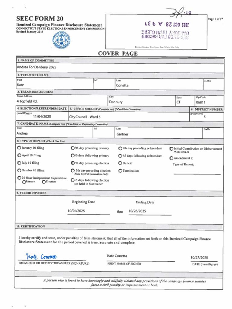 Andrea For Danbury 2025 7th Day Preceding Election | PDF