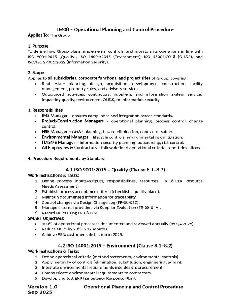Operational Planning Control Procedure | PDF | Information Security | Risk