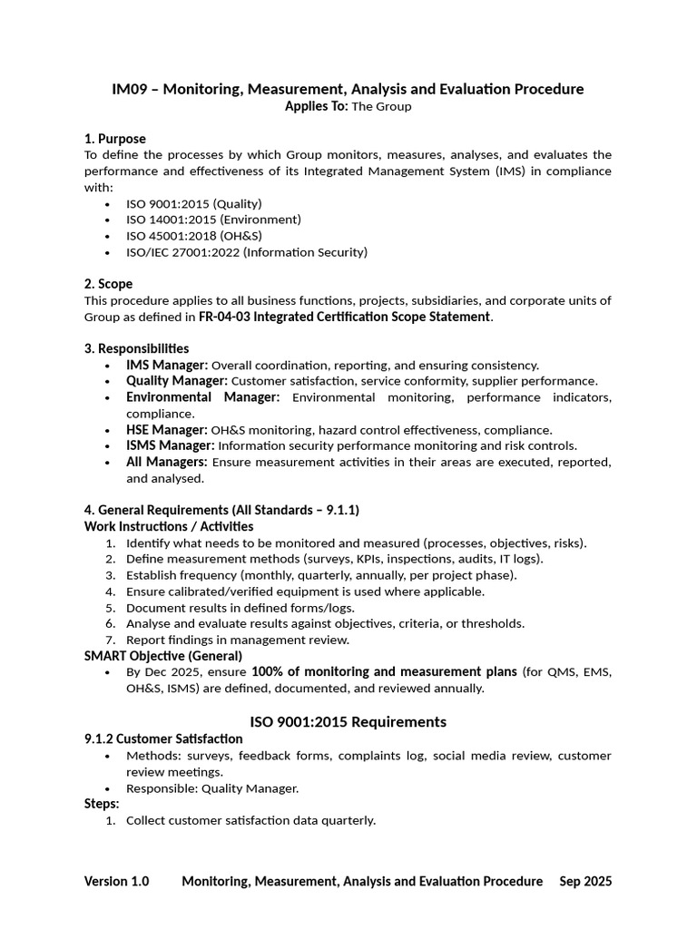 IMS Monitoring and Evaluation Procedure | PDF | Quality Management ...