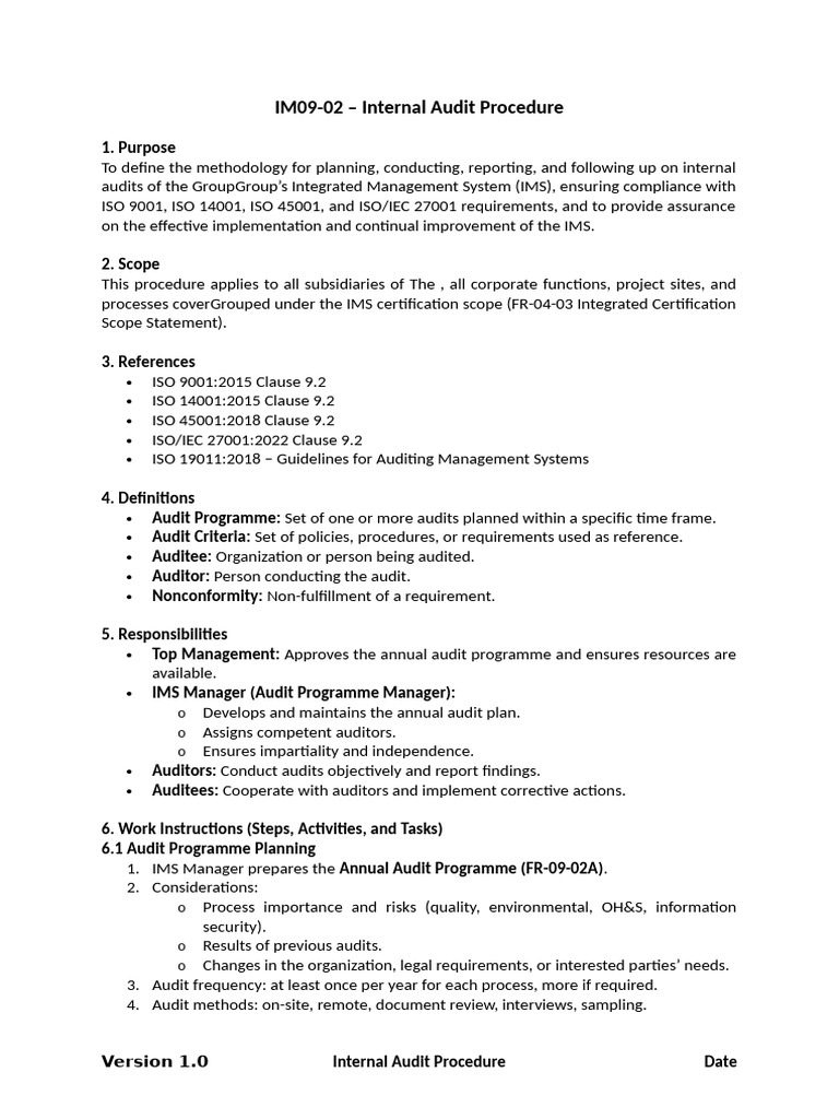 Internal Audit Procedure for IMS Compliance | PDF | Audit | Internal Audit