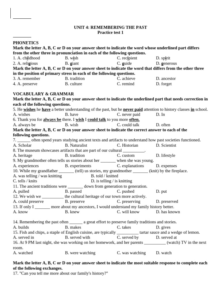 Phonetics and Vocabulary Practice Test | PDF | Traditions