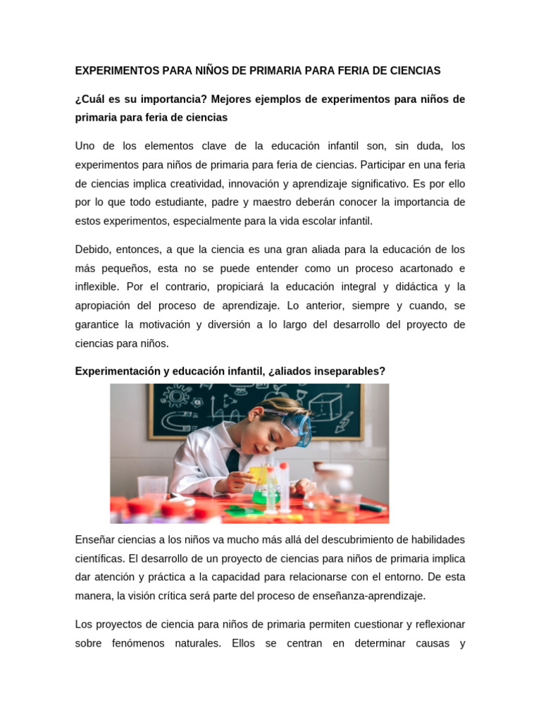 Experimentos para Niños de Primaria para Feria de Ciencias | PDF ...