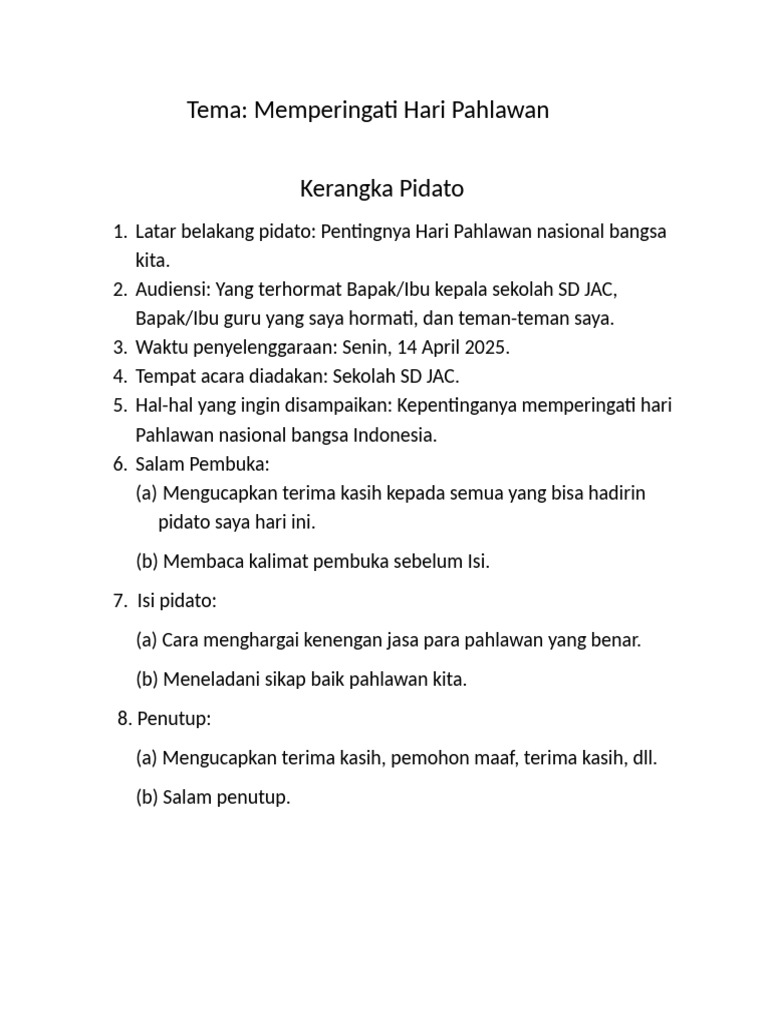 Pidato Hari Pahlawan di SD JAC | PDF