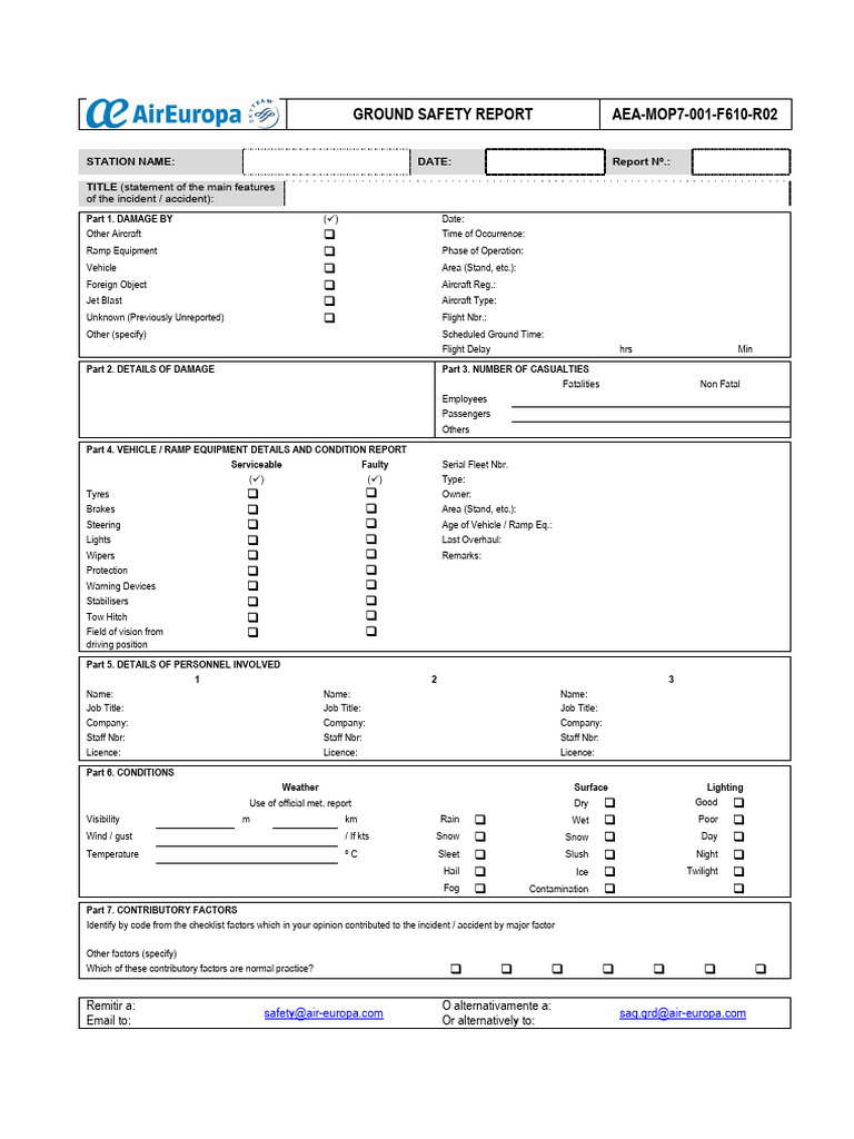AEA MOP7 001 F610 R02 Ground Safety Report | PDF | Vehicles | Aviation