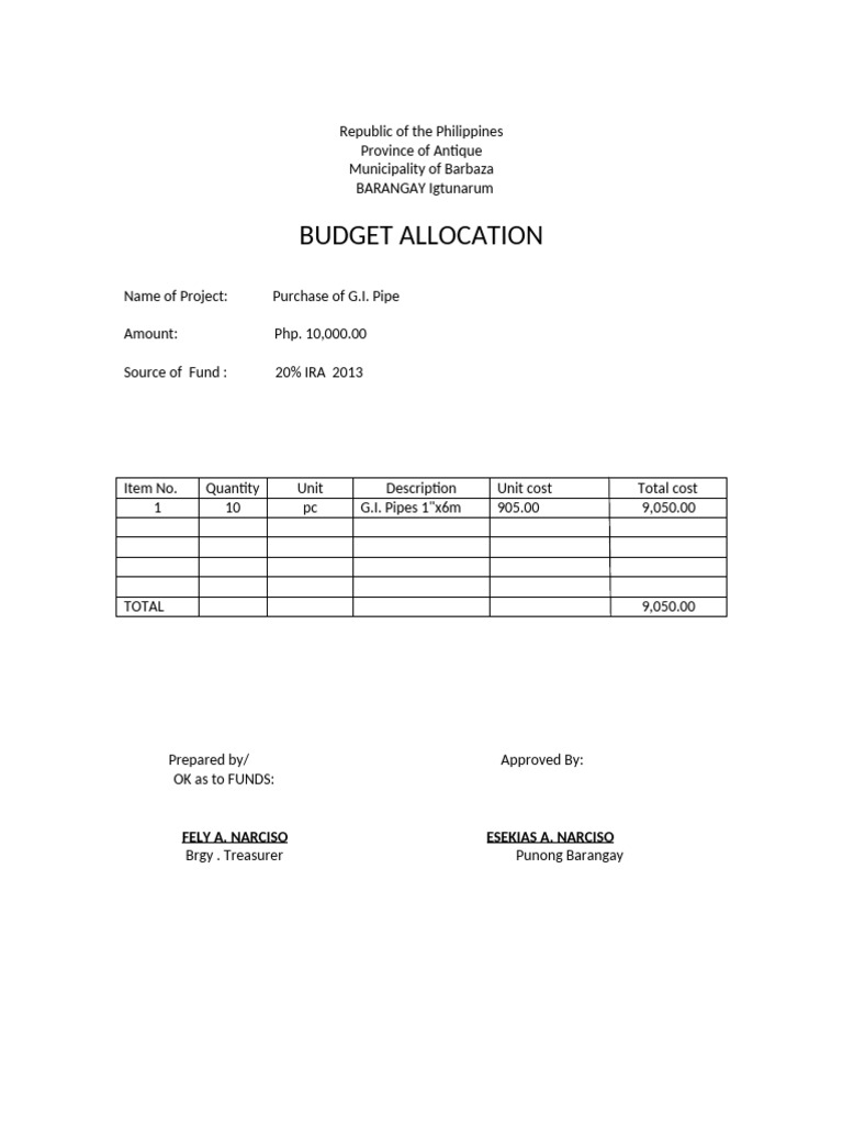 Budget Allocation g i Pipe | PDF
