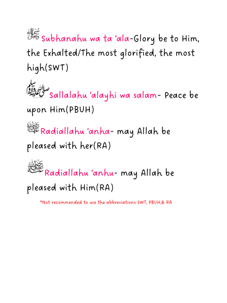 Islamic Abbreviations and Their Meanings | PDF