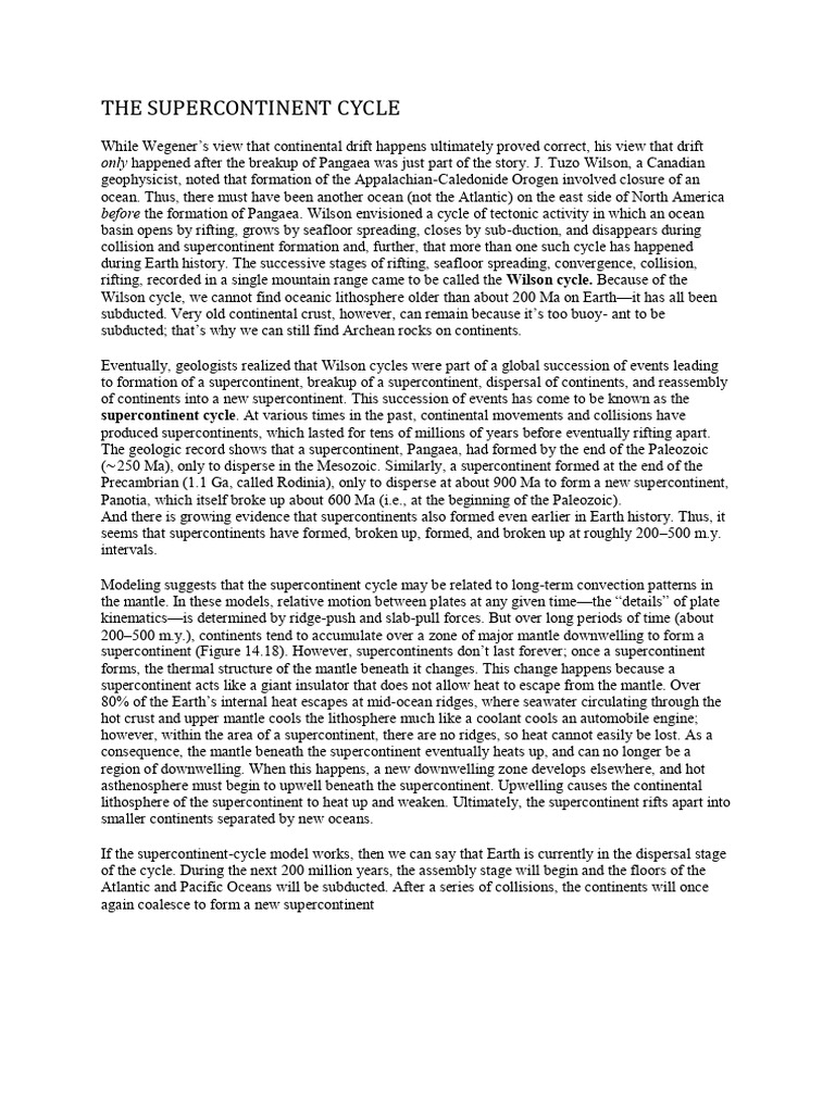The Supercontinent Cycle Pdf Plate Tectonics Geology 7700